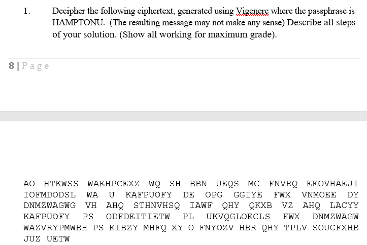 Solved 1. Decipher the following ciphertext, generated using | Chegg.com