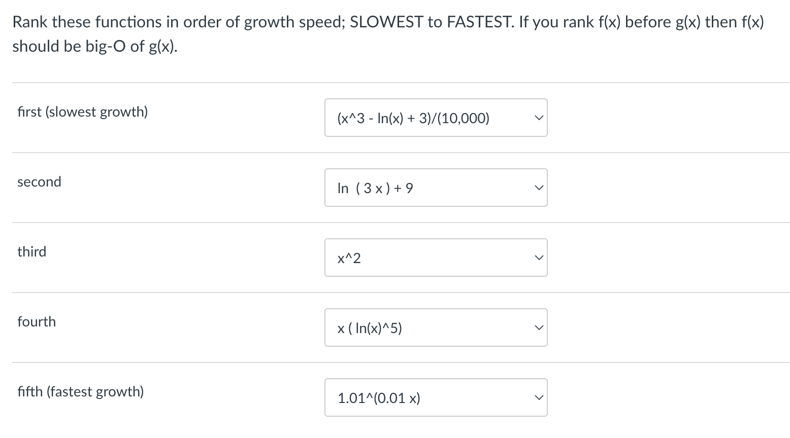 Solved Rank these functions in order of growth speed; | Chegg.com