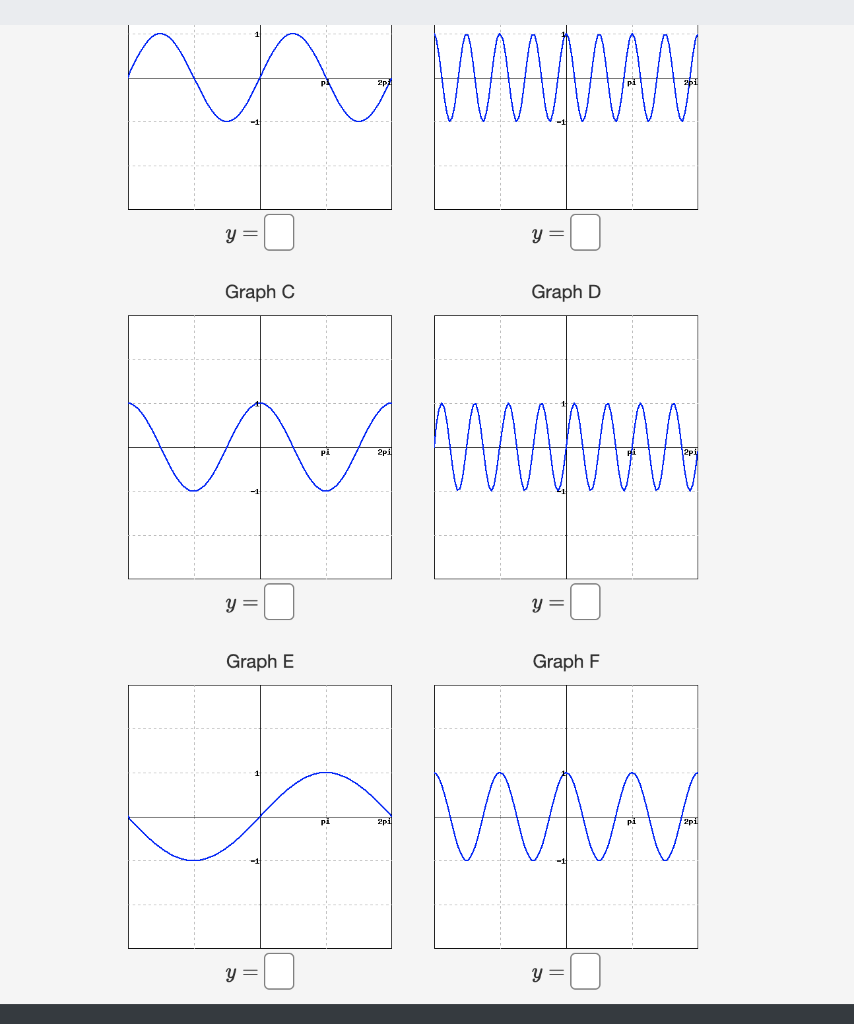 Solved WAM y = y Graph C Graph D y= Y = Graph E Graph F | Chegg.com