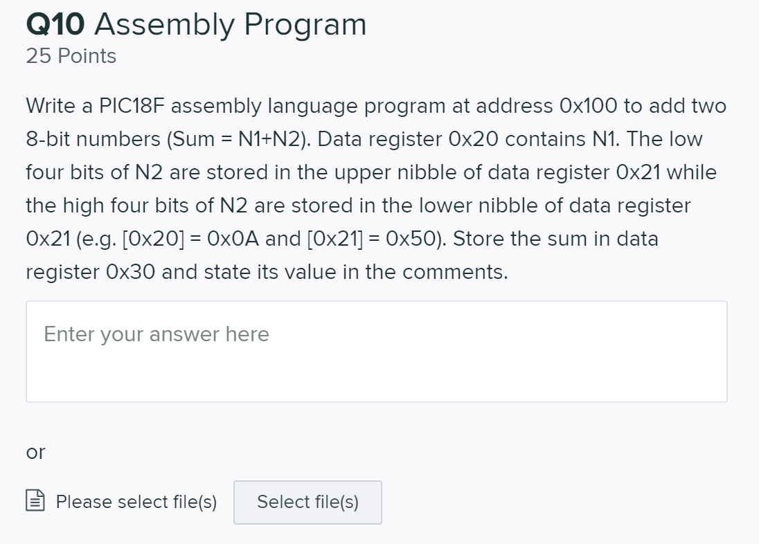 Solved Q10 Assembly Program 25 Points Write a PIC18F | Chegg.com
