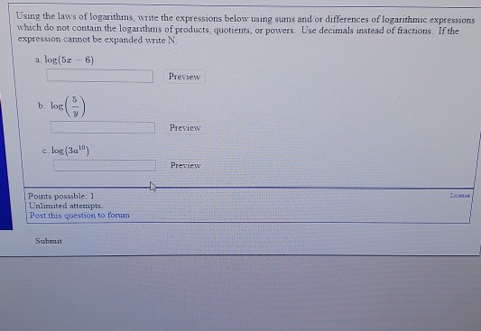 Solved Using the laws of logarithms, write the expressions | Chegg.com