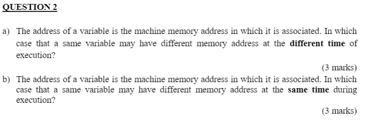 Solved A The Address Of A Variable Is The Machine Memory