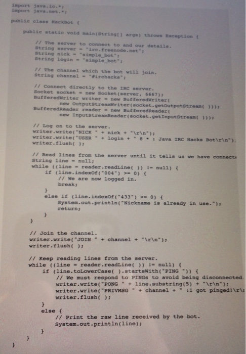 Solved MyBotMain.java import org.jibble.pircbot.* public | Chegg.com