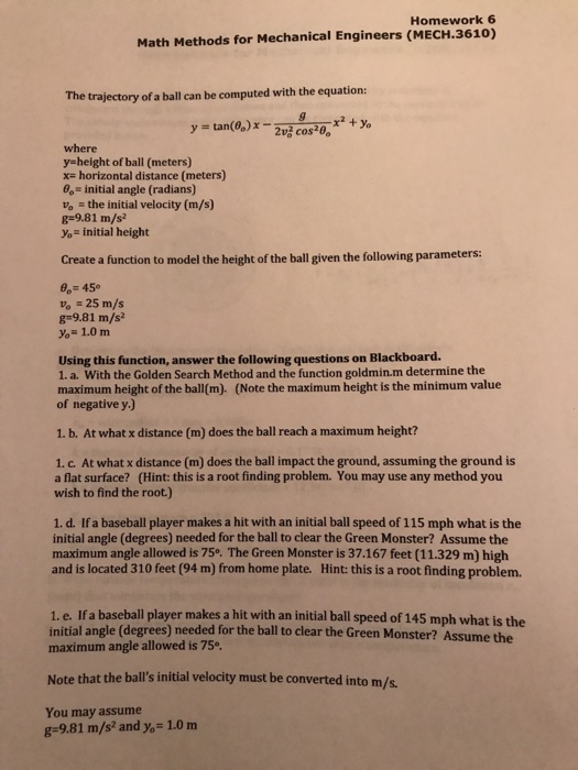 Homework 6 Math Methods for Mechanical Engineers | Chegg.com