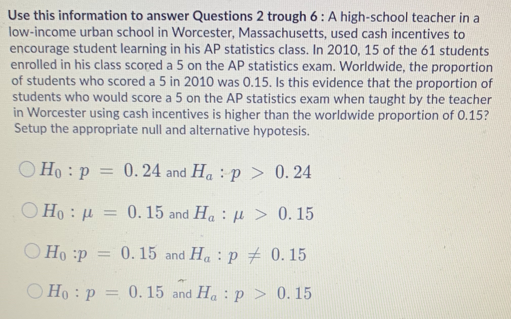 Solved Use this information to answer Questions 2 trough 6 : | Chegg.com