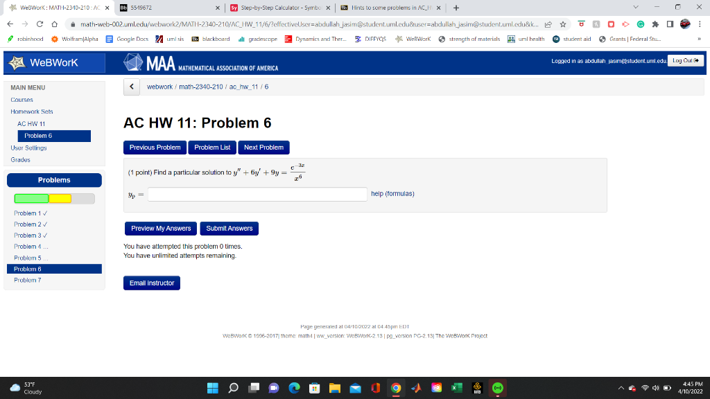 Solved WebWork: MATH-2310-210: X Bb 5519672 х Sy | Chegg.com