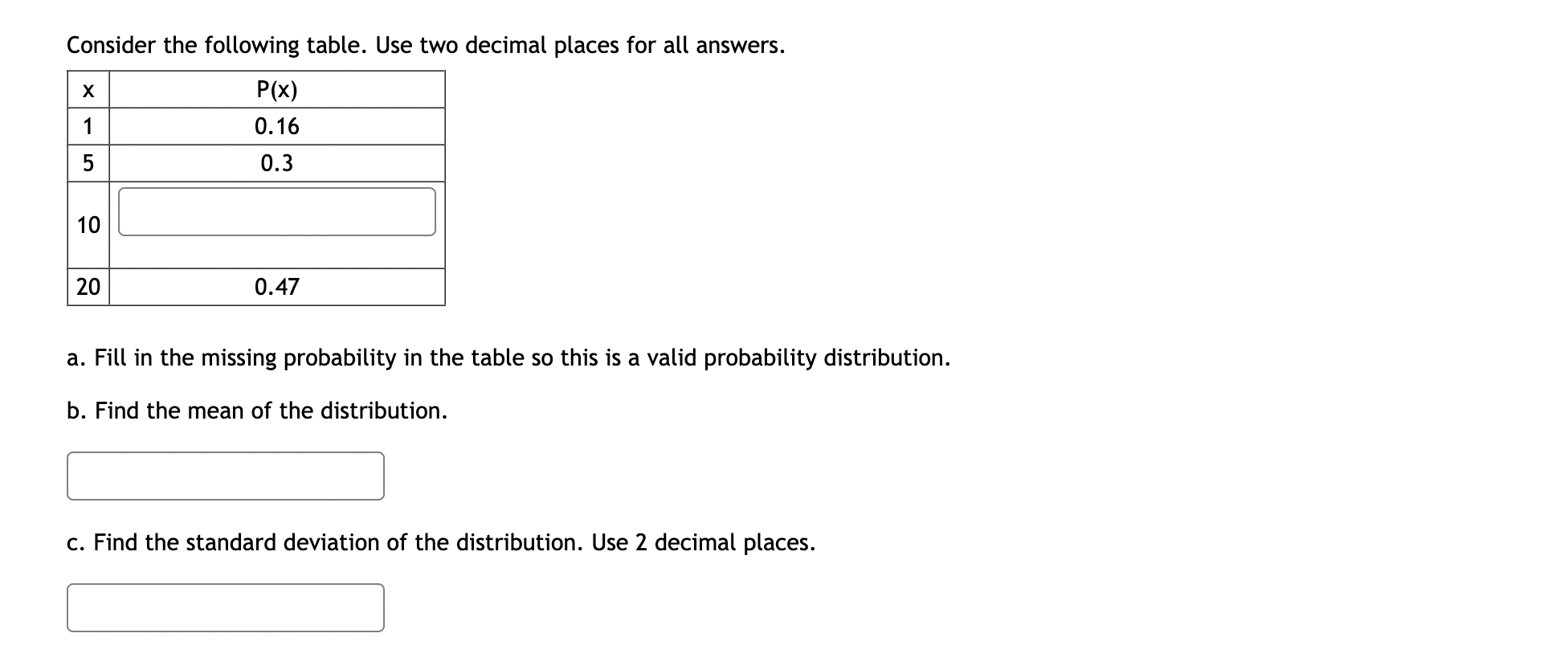 Solved Consider the following table. Use two decimal places | Chegg.com
