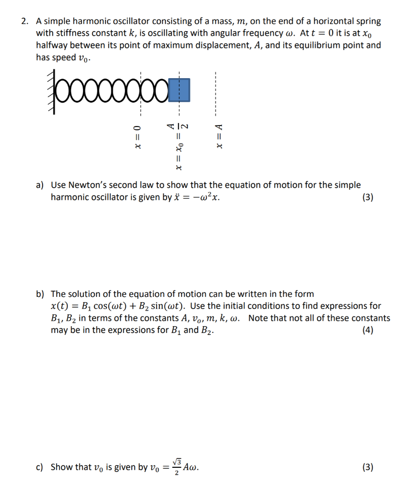 Solved 2. A simple harmonic oscillator consisting of a mass, | Chegg.com