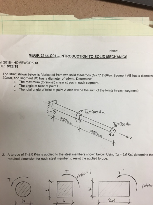 Solved Name: MEGR 2144-CO1-INTRODUCTION TO SOLID MECHANICS | Chegg.com