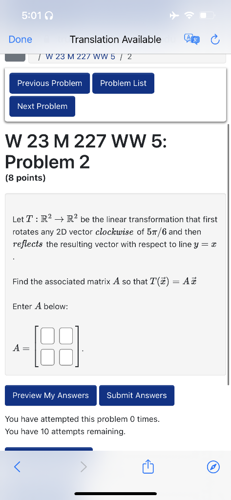 Solved W 23 M 227 WW 5: Problem 2 (8 points) Let T:R2→R2 be | Chegg.com