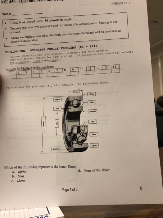 Solved ME 450-Dynamic Mati SPRING 2019 Name: . Closed book, | Chegg.com