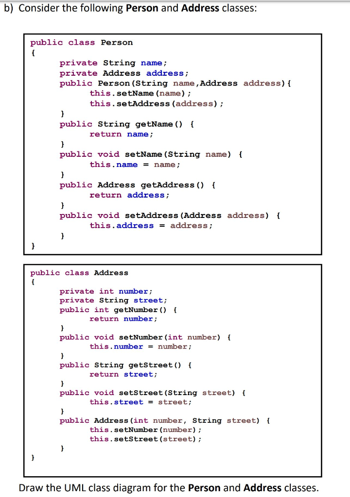 Solved Exercise 08: Drawing the UML diagrams a) Consider the | Chegg.com