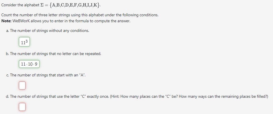 Solved Consider the alphabet Σ={A,B,C,D,E,F,G,H,I,J,K} Count | Chegg.com