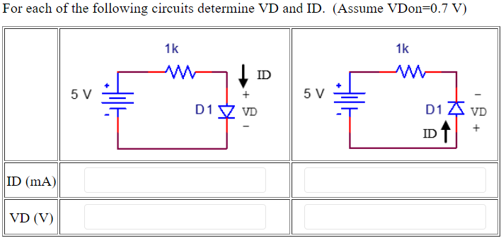 Solved For each of the following circuits determine VD and | Chegg.com