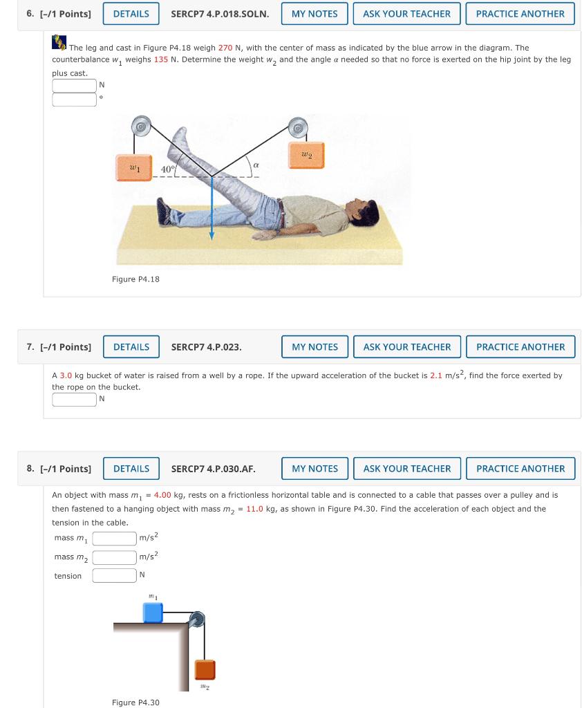 Solved The leg and cast in Figure P4.18 weigh 270 N, with | Chegg.com