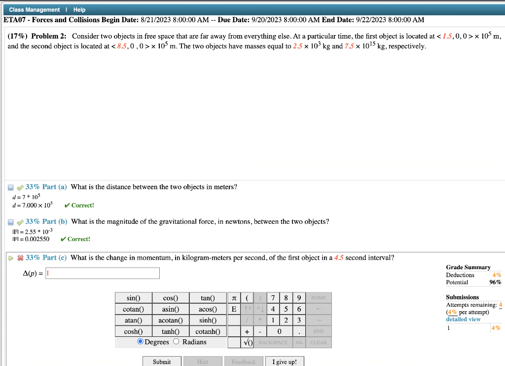 Solved (17\%) Problem 2: Consider two objects in free space | Chegg.com