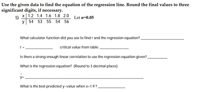 Solved Use the given data to find the equation of the | Chegg.com