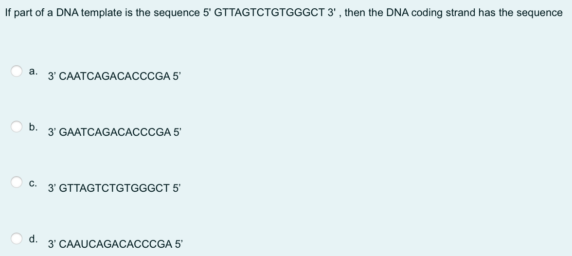 Solved If part of a DNA template is the sequence 5' | Chegg.com