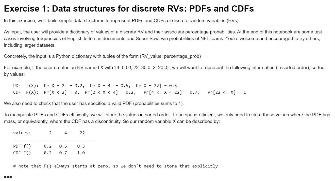 Solved Exercise 1: Data structures for discrete RVs: PDFs | Chegg.com