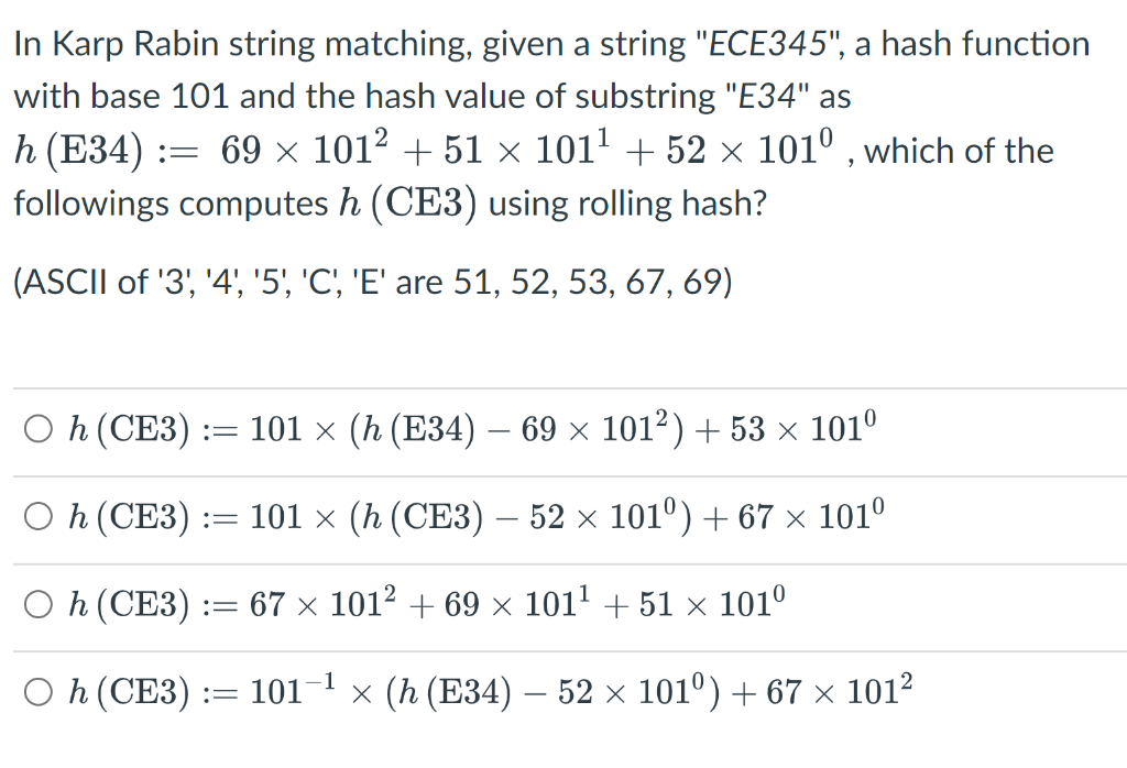 Solved In Karp Rabin string matching, given a string | Chegg.com
