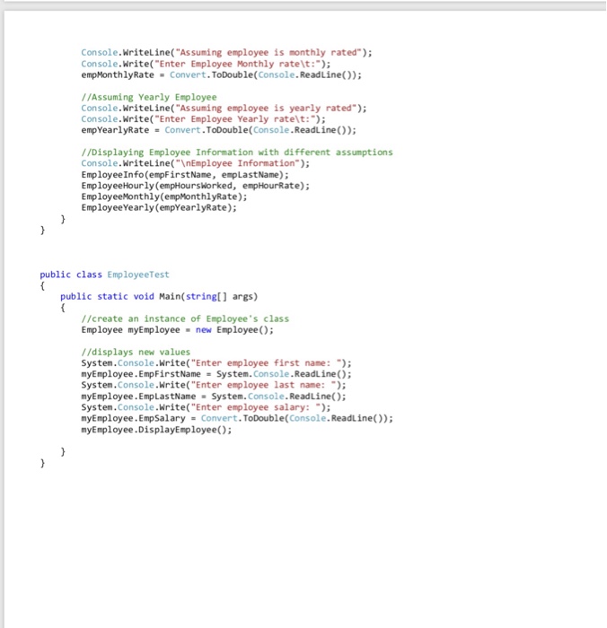 Solved public class Employee //Method for employee | Chegg.com