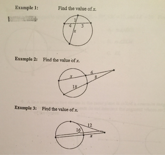 Solved Example 1: Find the value of x. Example 2: Find the | Chegg.com Solved Example 1: Find the value of x. Example 2: Find the | Chegg.com