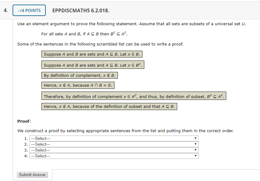 Solved -14 POINTS EPPDISCMATH5 6.2.018. Use an element | Chegg.com