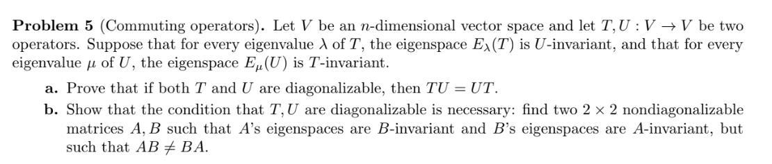 Solved Problem 5 (Commuting operators). Let V be an | Chegg.com