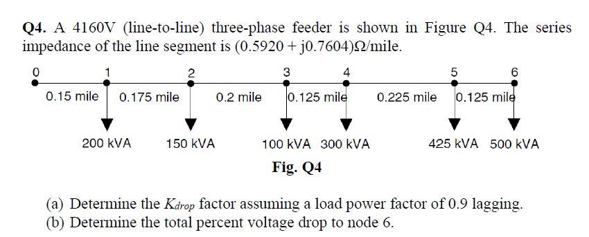 Solved Q4. A 4160V (line-to-line) three-phase feeder is | Chegg.com