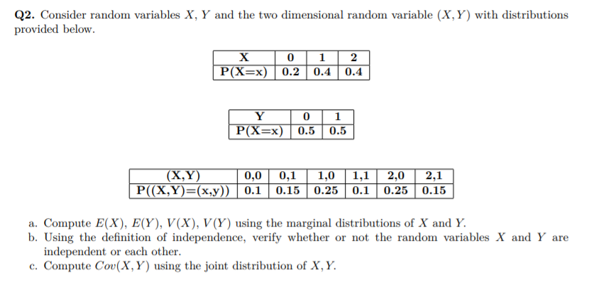 Solved Q2. Consider random variables X, Y and the two | Chegg.com