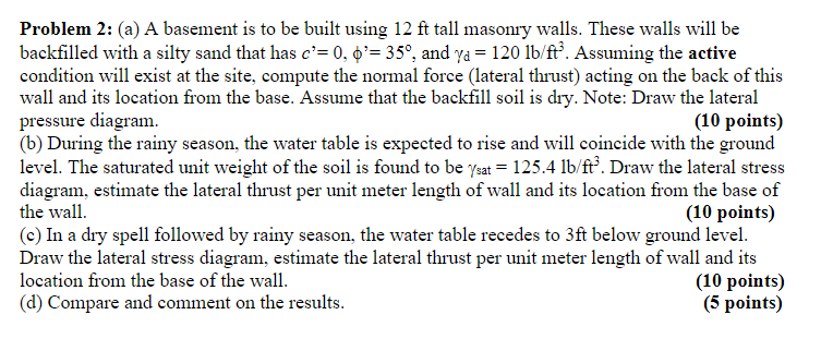 Solved Problem 2: (a) A basement is to be built using 12ft | Chegg.com