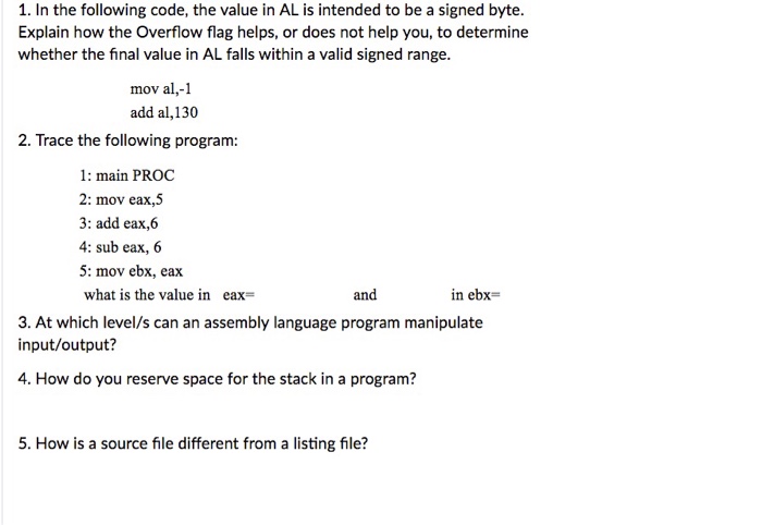 Solved 1. In the following code, the value in AL is intended | Chegg.com