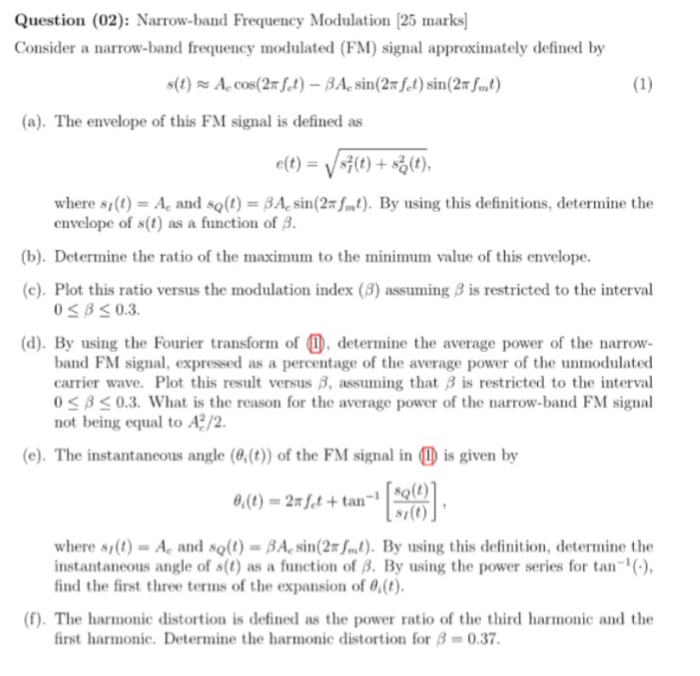 Solved Narrow-band Frequency Modulation Consider a | Chegg.com