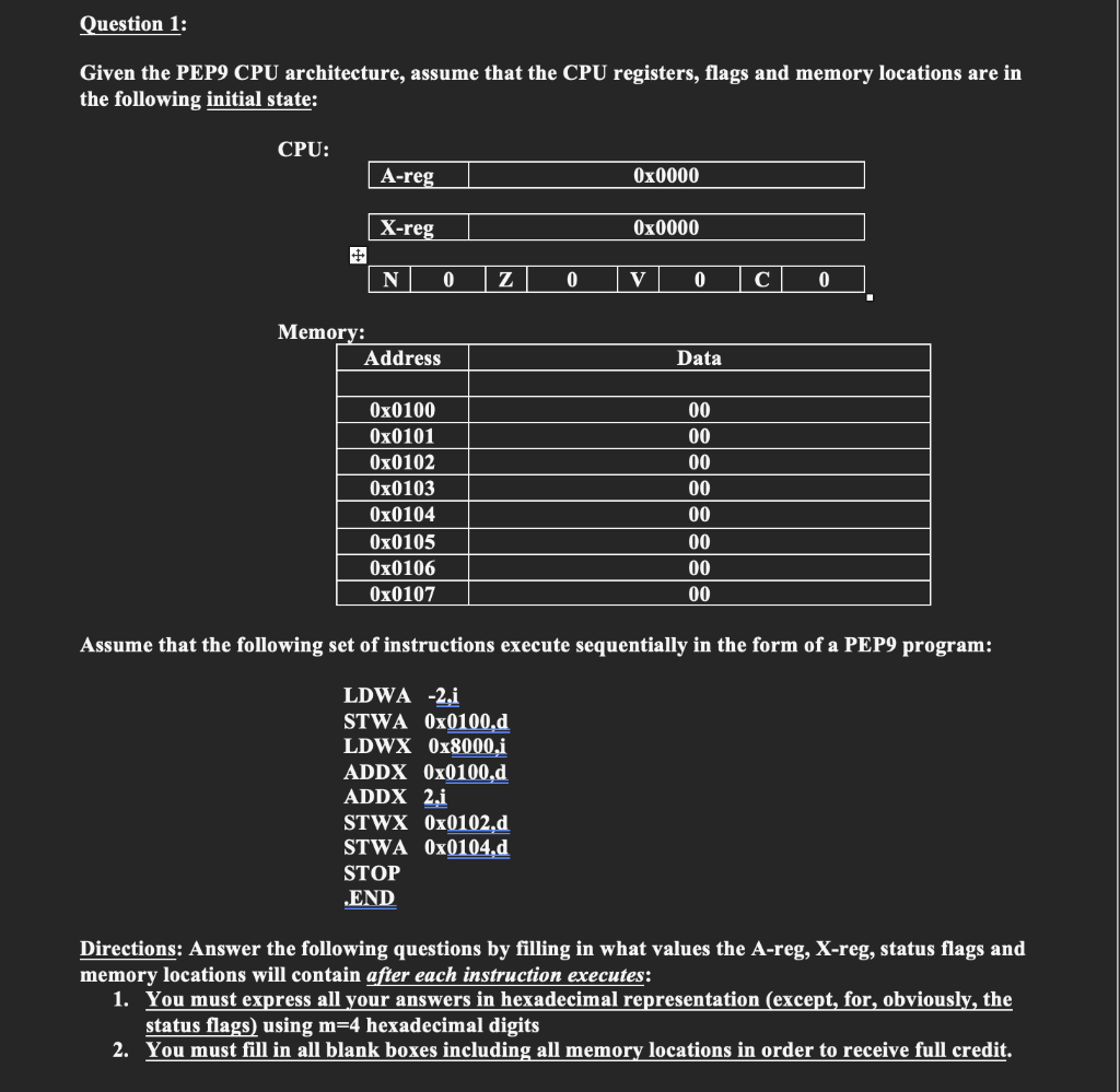Solved Question 1: Given the PEP9 CPU architecture, assume | Chegg.com