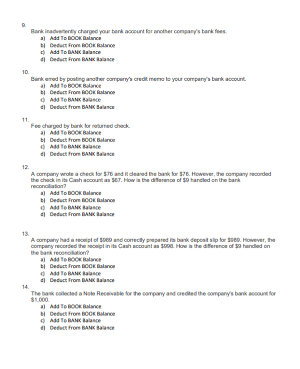 Solved Bank Reconciliation (Practice Quiz) 1. Checks that | Chegg.com