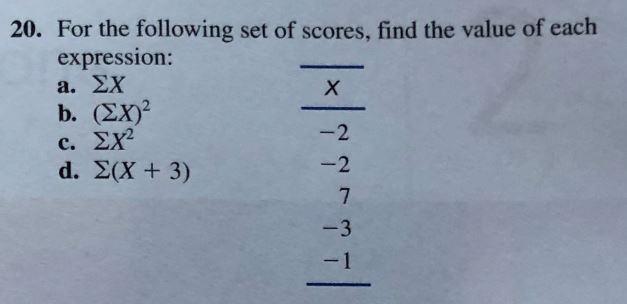 Solved 20. For the following set of scores, find the value | Chegg.com