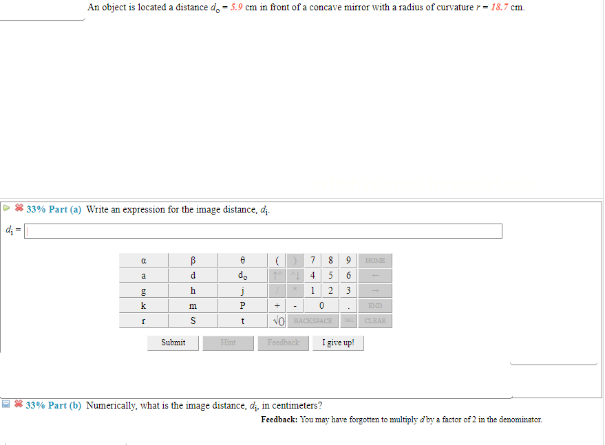 Solved An object is located a distance d. = 5.9 cm in front | Chegg.com
