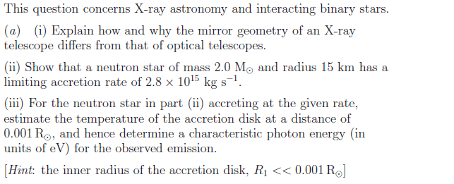 Solved This question concerns X-ray astronomy and | Chegg.com