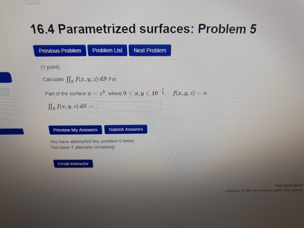 Solved 16.4 Parametrized surfaces: Problem 4 Previous | Chegg.com