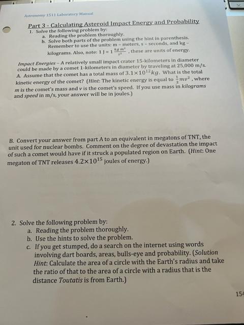 Solved Part 3 - Calculating Asteroid Impact Energy and | Chegg.com