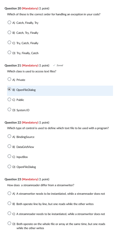 Solved Question 20 (Mandatory) (1 point) Which of these is | Chegg.com