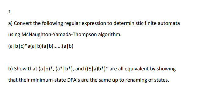 Solved 1. a) Convert the following regular expression to | Chegg.com