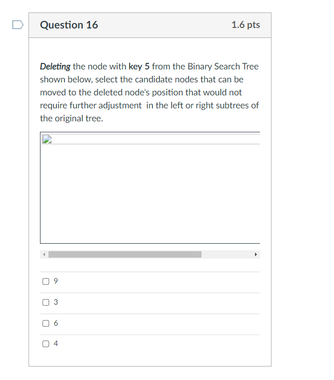 Solved Question 16 1.6 pts Deleting the node with key 5 from | Chegg.com