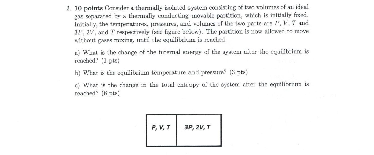 Solved 2. 10 points Consider a thermally isolated system | Chegg.com
