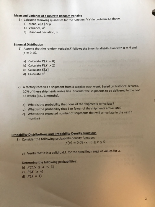 Solved Mean and Variance of a Discrete Random Variable | Chegg.com