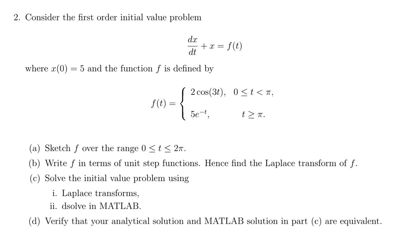 Solved 2. Consider the first order initial value problem dx | Chegg.com