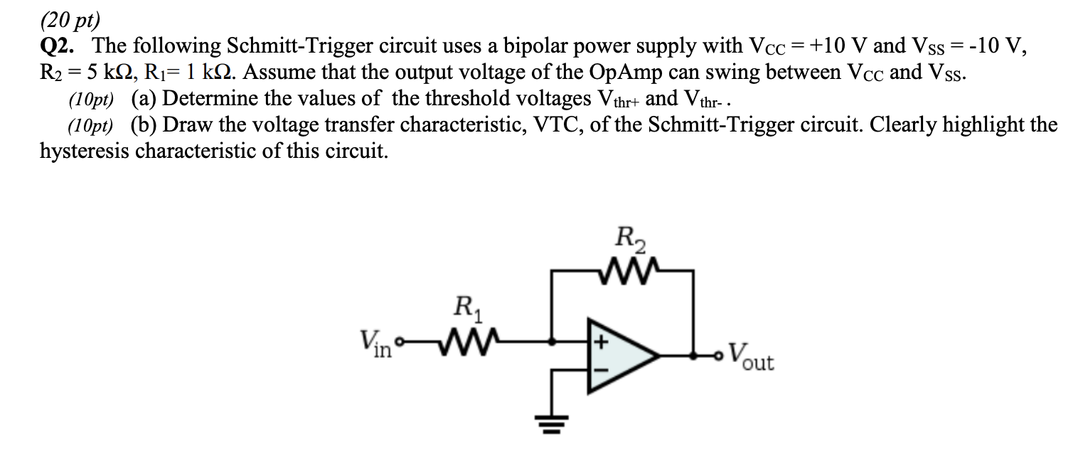 Solved (20 pt) Q2. The following Schmitt-Trigger circuit | Chegg.com