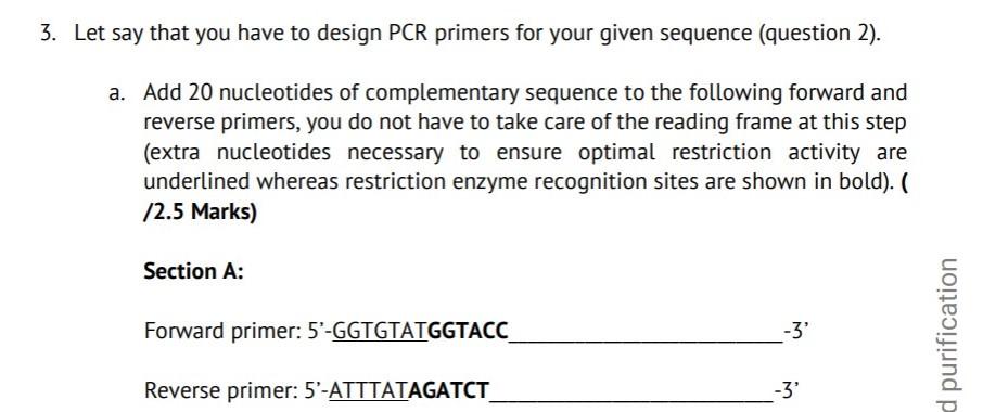 Solved 3. Let say that you have to design PCR primers for | Chegg.com