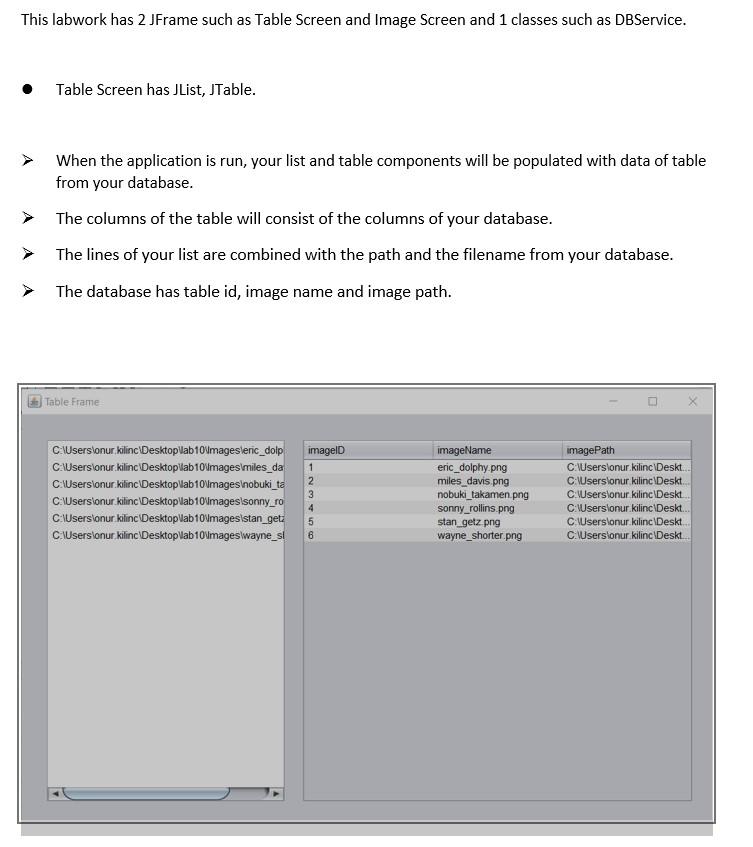 This labwork has 2 JFrame such as Table Screen and | Chegg.com