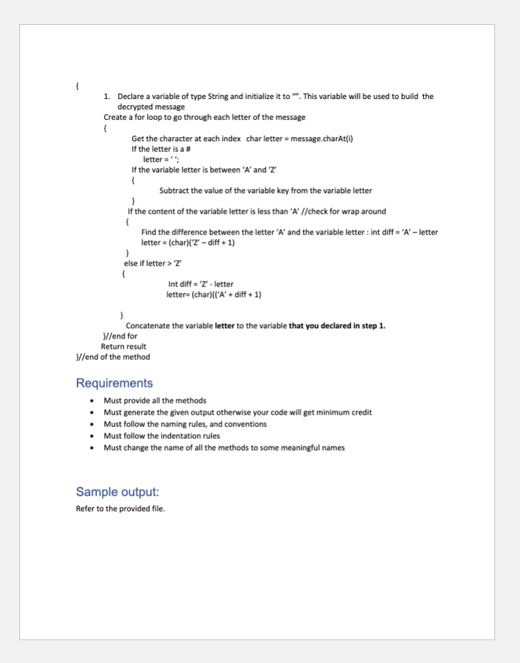 Solved Java Please Solve The Problem By Following The Given 